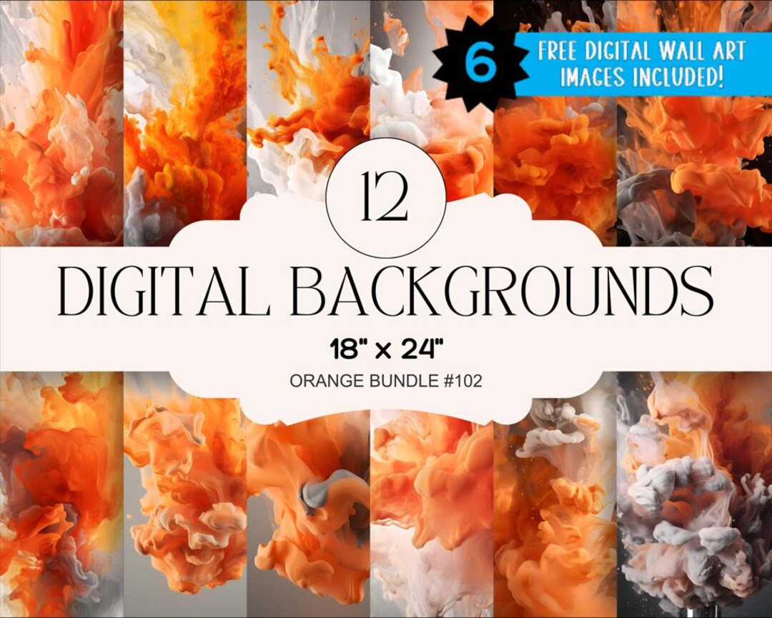 12 Orange Digital Backgrounds - 18x24 Inch High Resolution Digital ...
