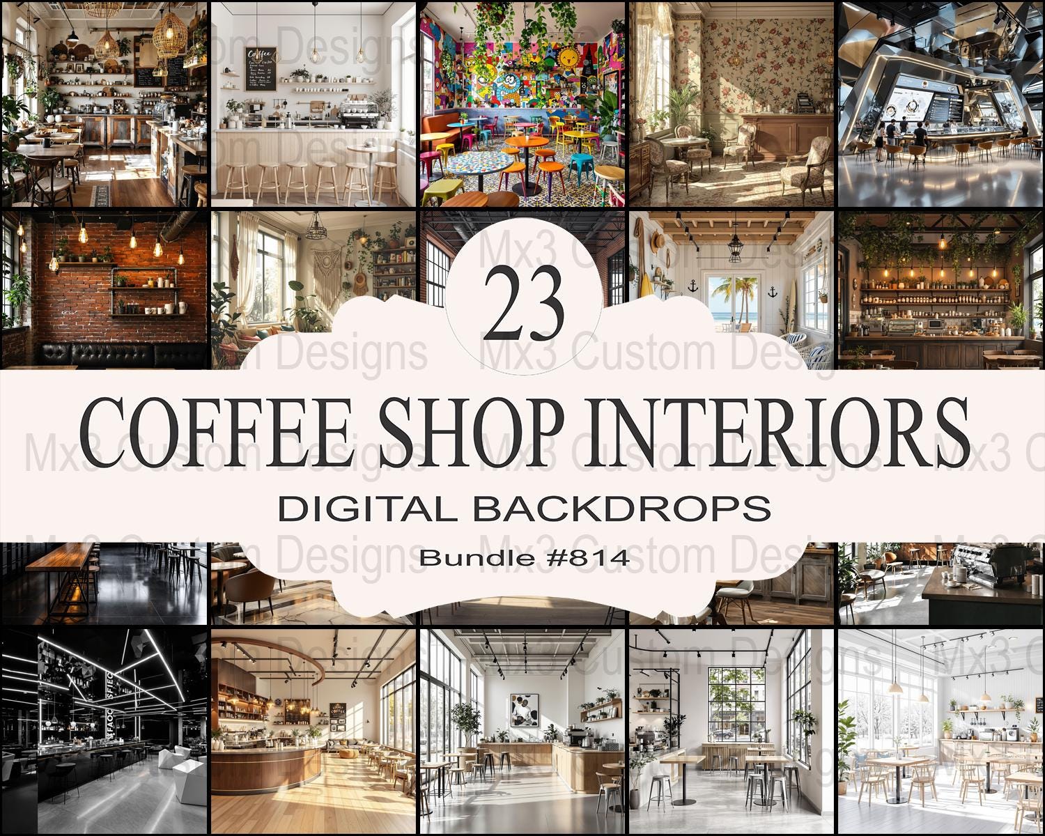 23 Coffee Shop Interiors Digital Backdrops, High Resolution Cafe ...