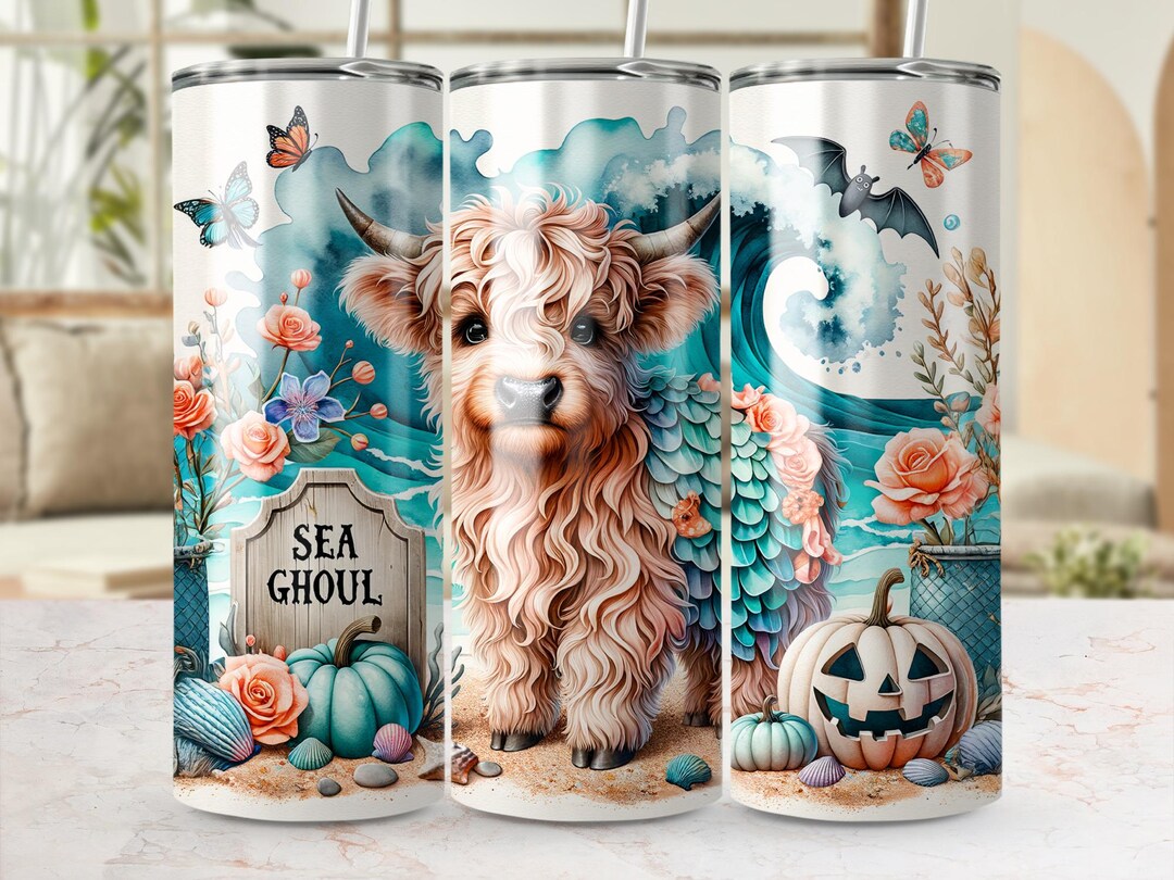 Cute Ghoul Highland Cow Halloween Tumbler Wrap, 20oz Skinny Sublimation ...
