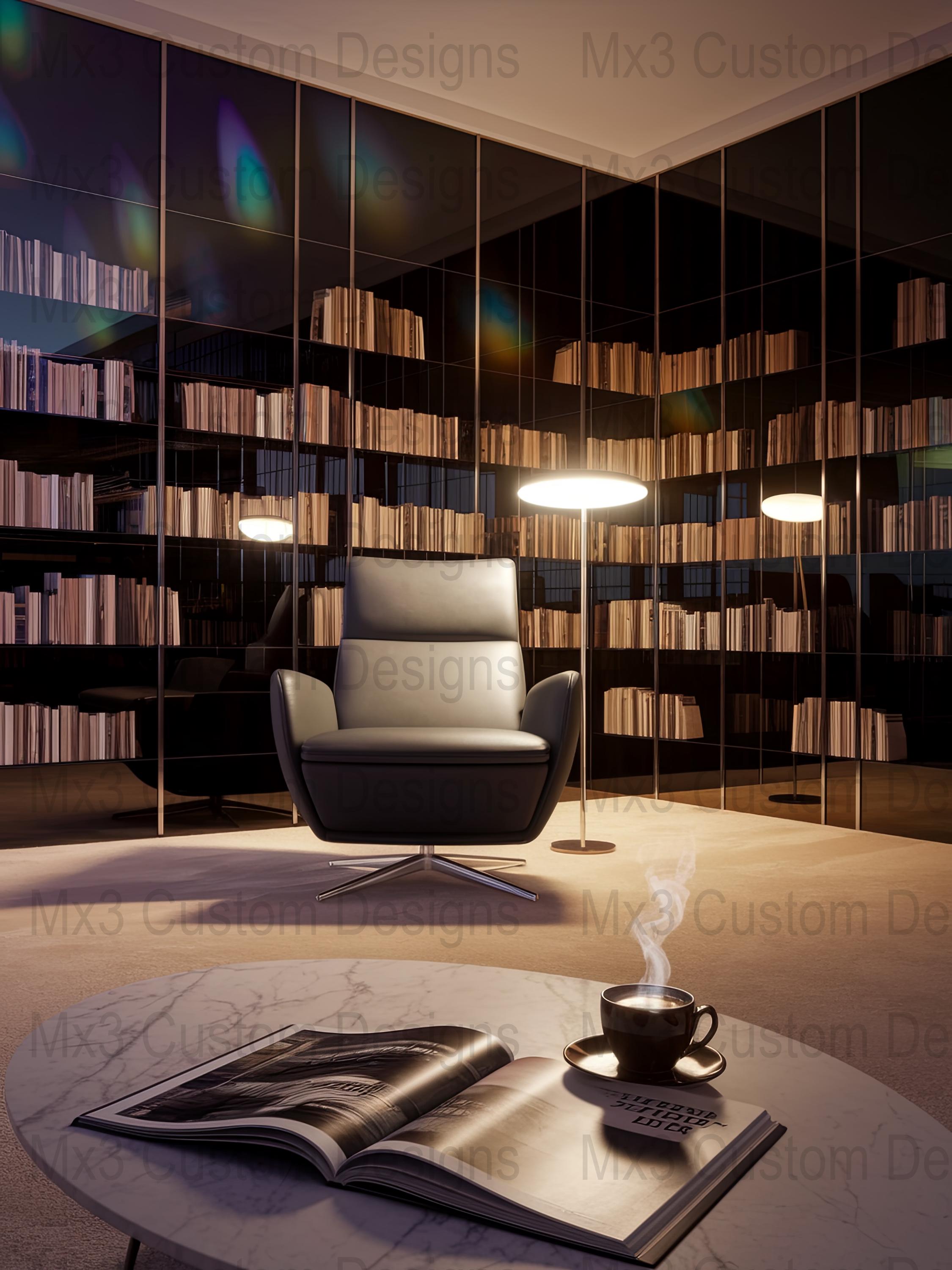 Home Library Digital Backdrops, Cozy Reading Room Backdrop, Bookcase ...