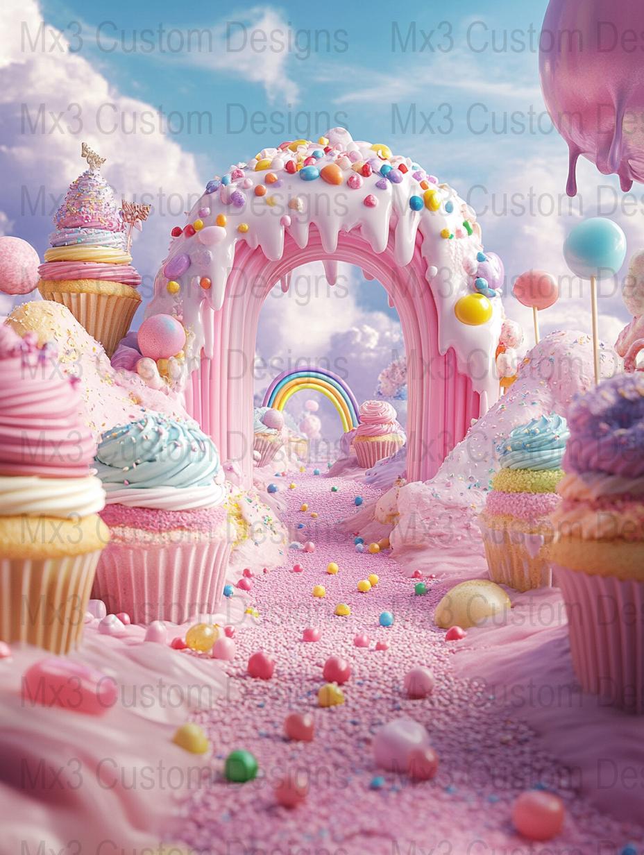 Whimsical Candyland Digital Background, Pink Fantasy Backdrop With ...