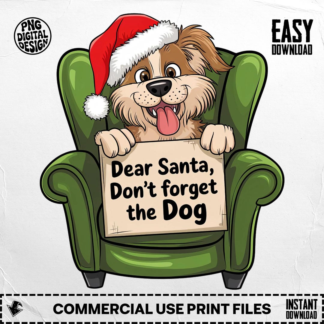 Dear Santa Dog Digital Download, Christmas Dog Art, Cartoon Dog Print ...