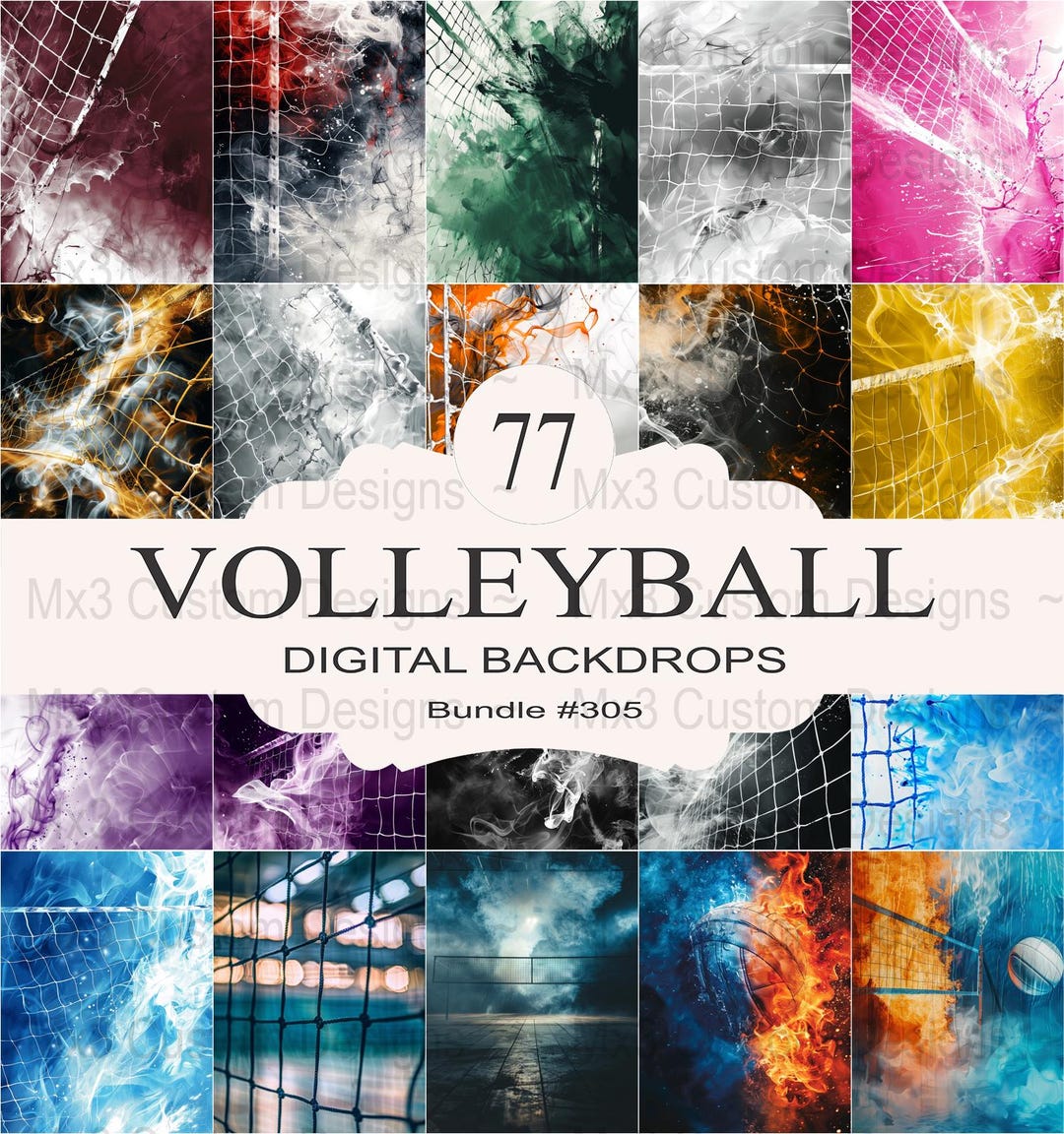 Volleyball Themed Digital Backdrops Bundle, Sports Photography Digital ...
