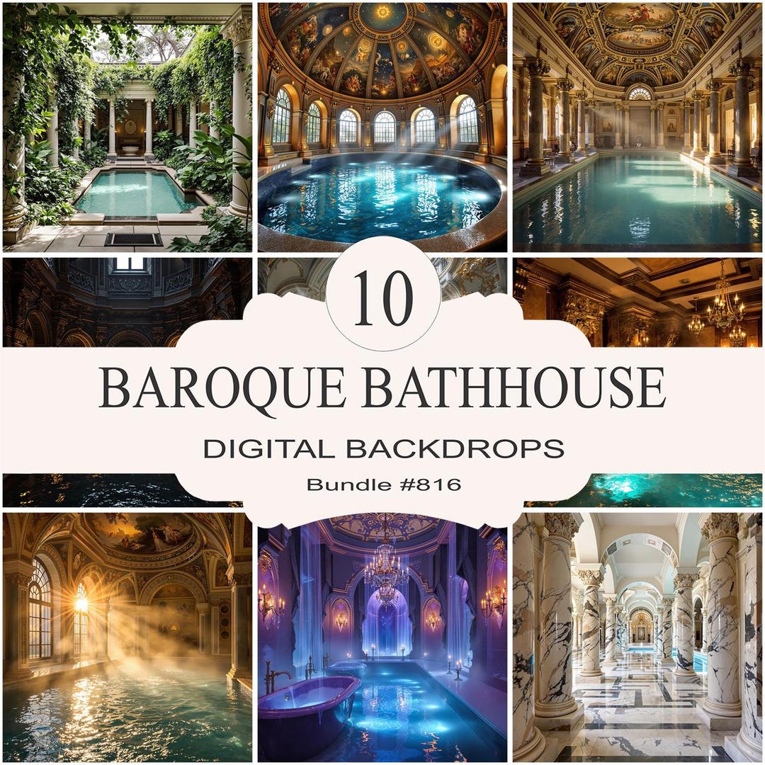 10 Baroque Bathhouse Digital Backdrops Bundle, Stunning Indoor Spas ...
