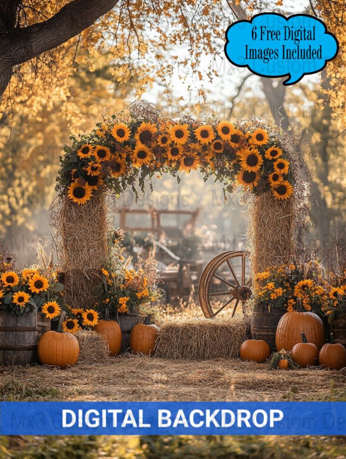 Rustic Fall Wedding Digital Backdrop, Sunflower Autumn Ceremony ...