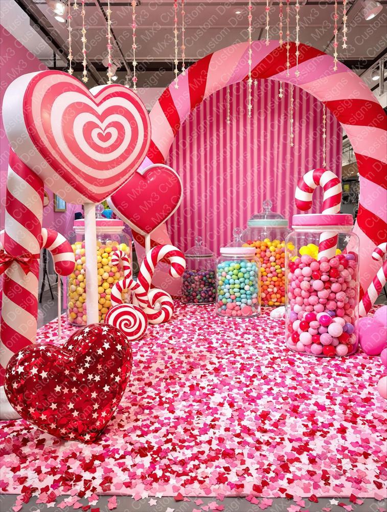 Candy Themed Digital Background, Valentine's Day Backdrop, Colorful ...
