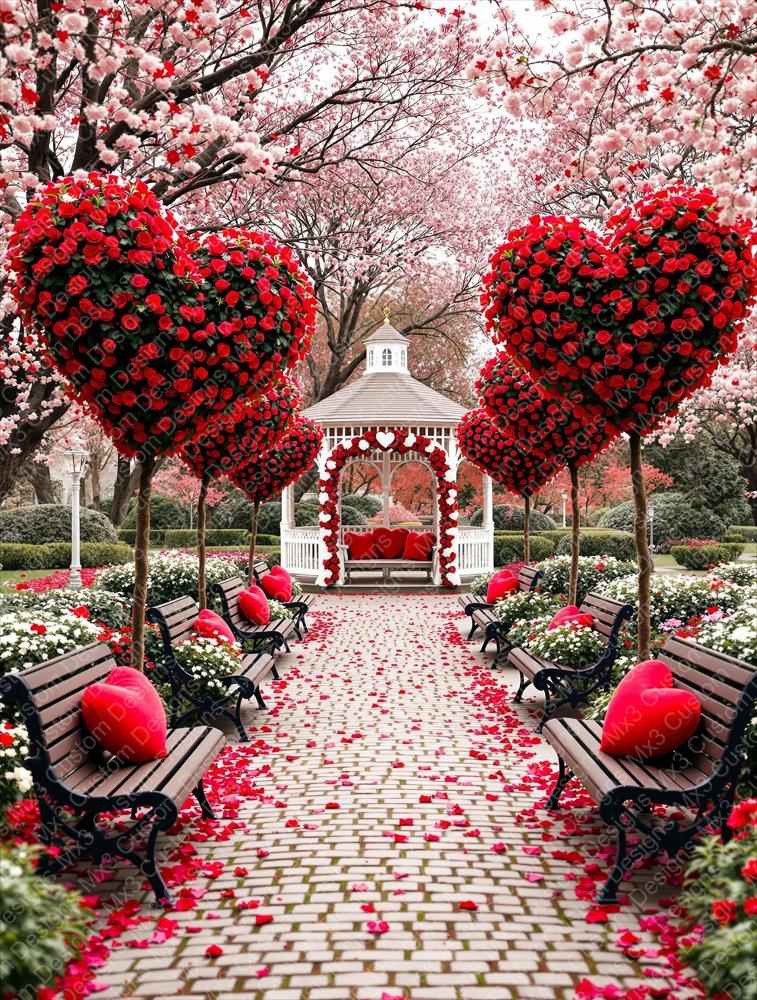 Enchanting Valentine's Day Digital Backdrop, Heart Shape Topiary ...