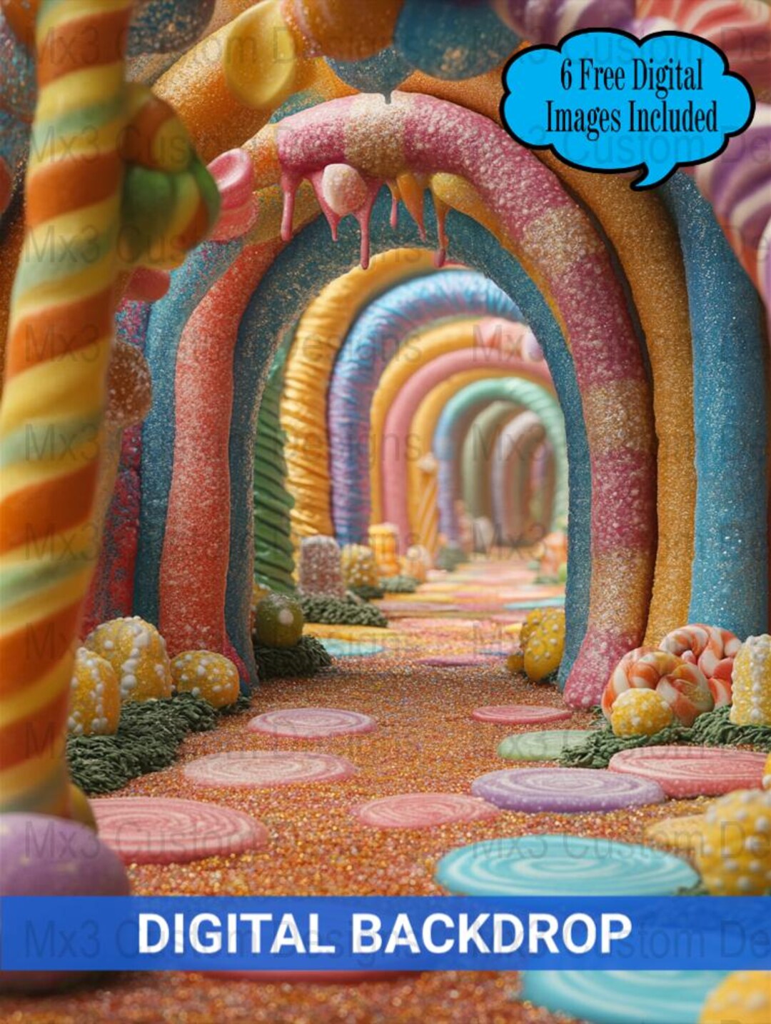 Candy Land Digital Backdrop, Fantasy Candy Path Background, Colorful ...