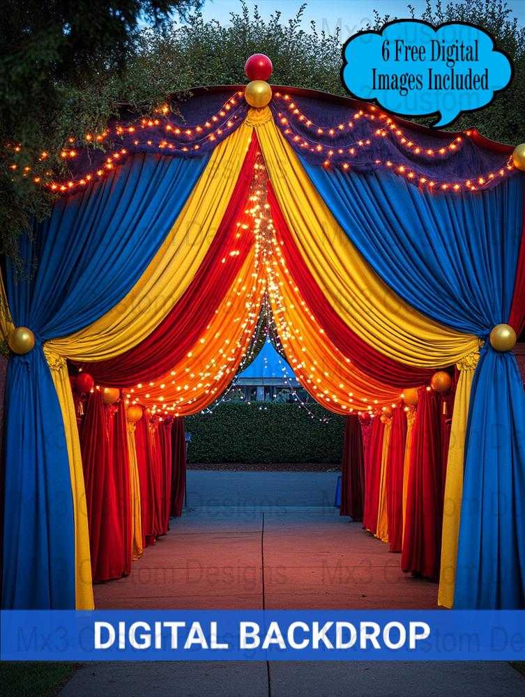 Carnival Themed Digital Backdrop, Festive Party Decoration, Colorful ...