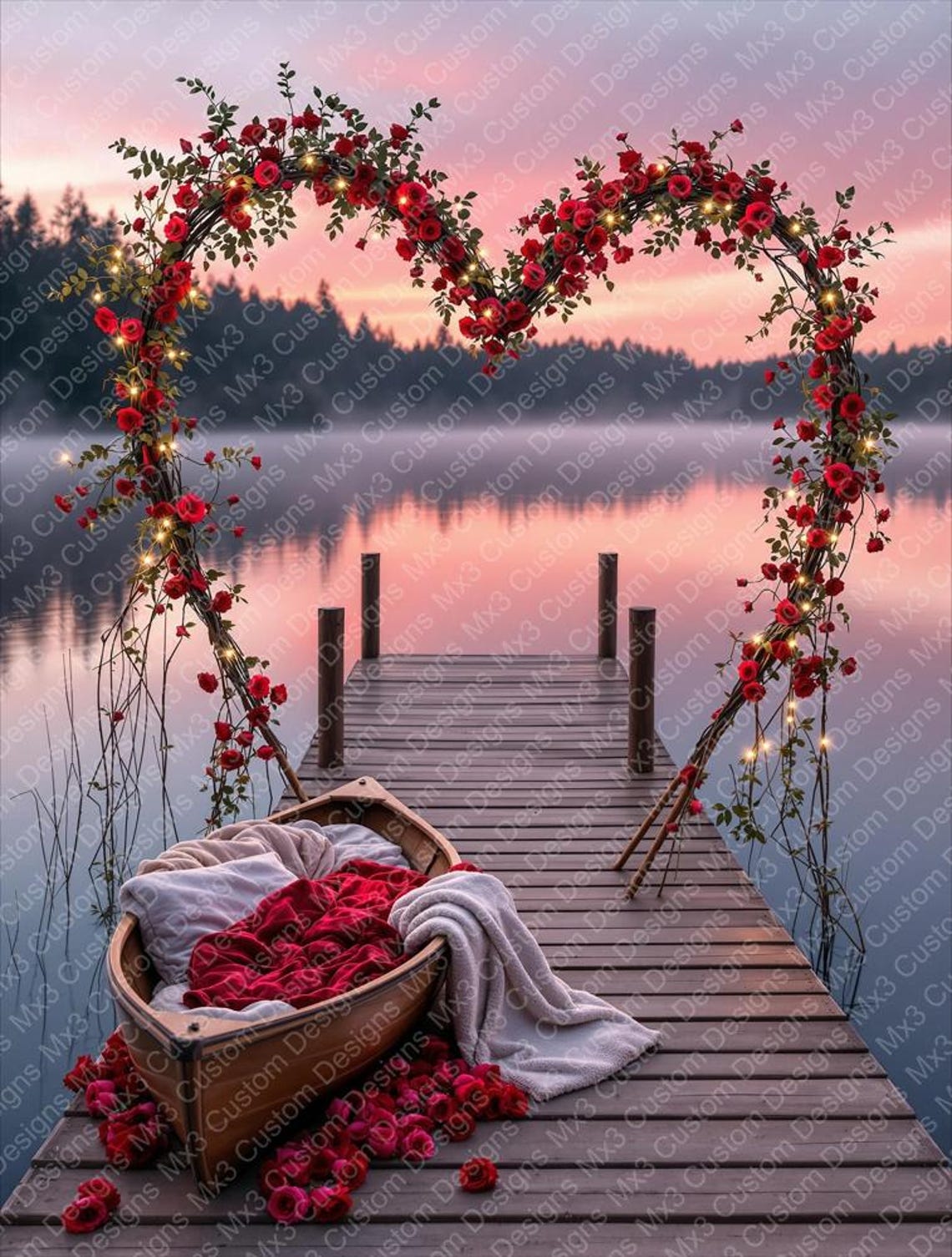 Romantic Lake Dock Heart Arch, Valentine's Digital Photo Backdrop ...