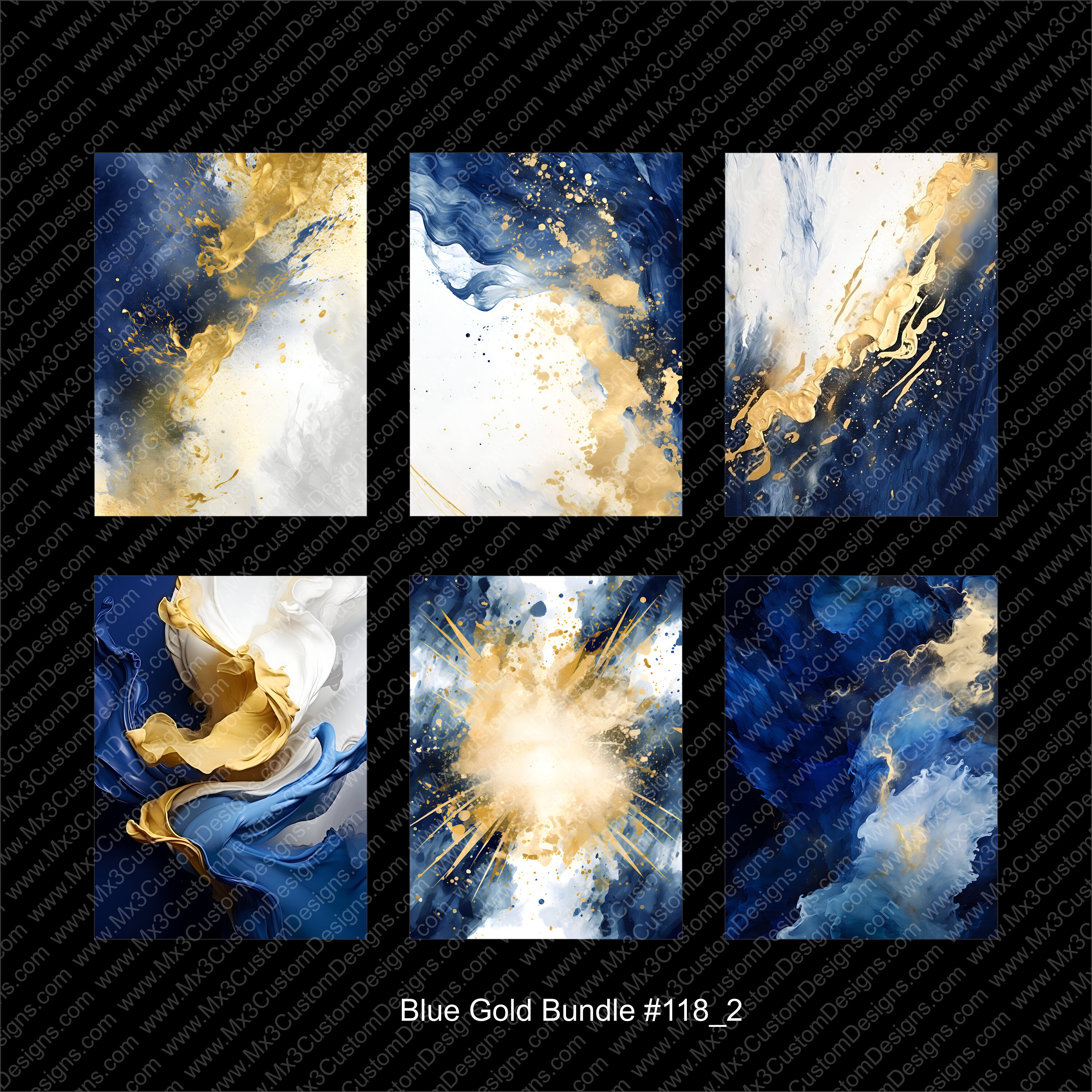 12 Blue & Gold Digital Backgrounds 18x24 Inch High Resolution Digital ...