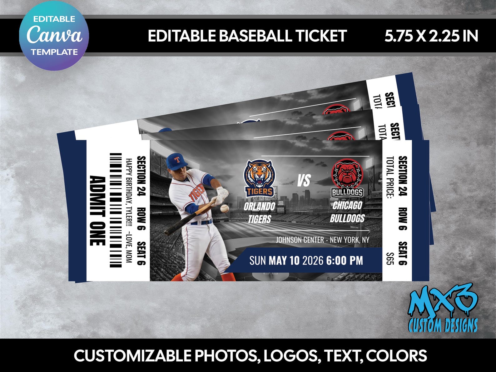 Editable Baseball Ticket, Canva Template, Sports Event Ticket Design ...