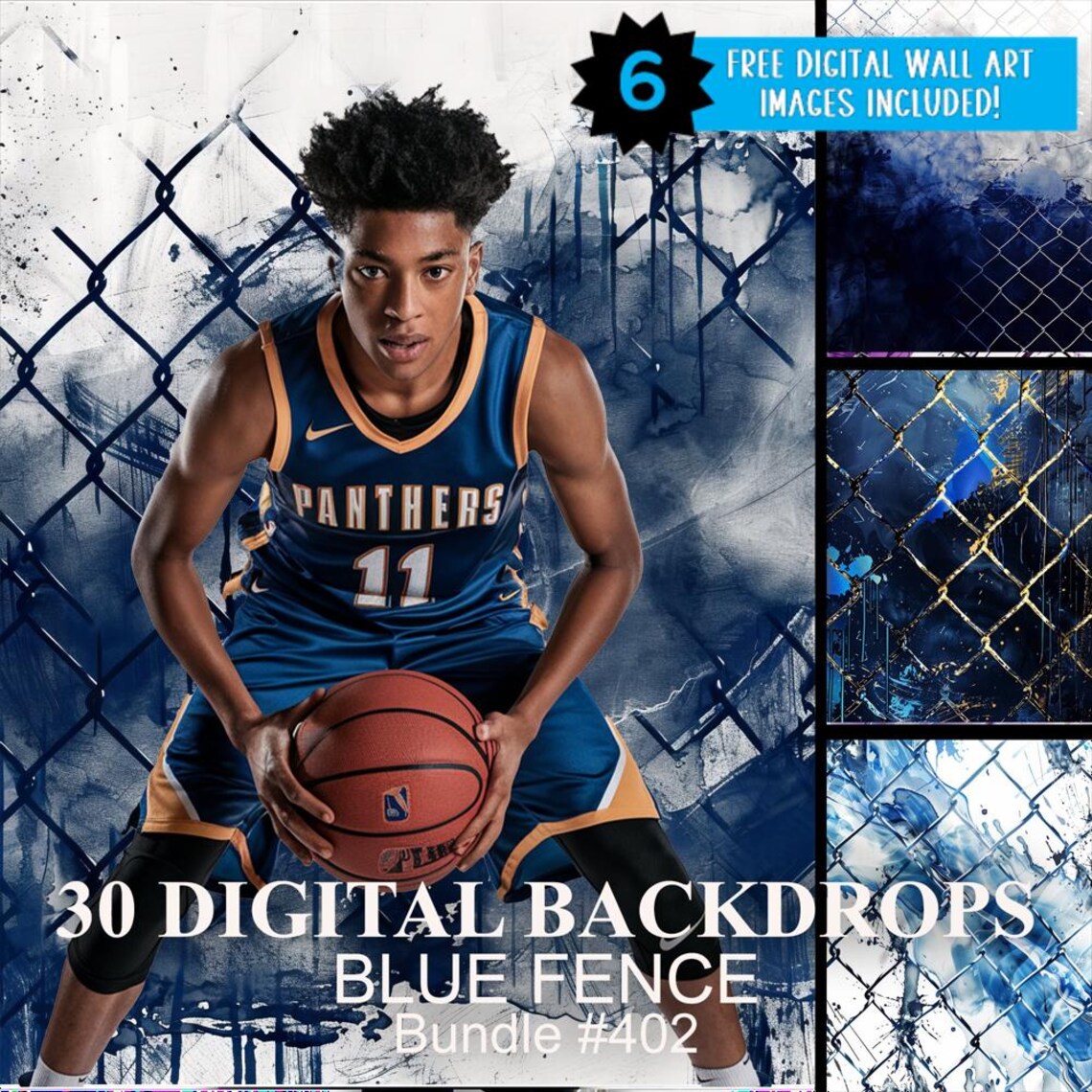 30 Blue Fence Sport Backdrops Bundle Athlete Team Poster Senior Banner ...