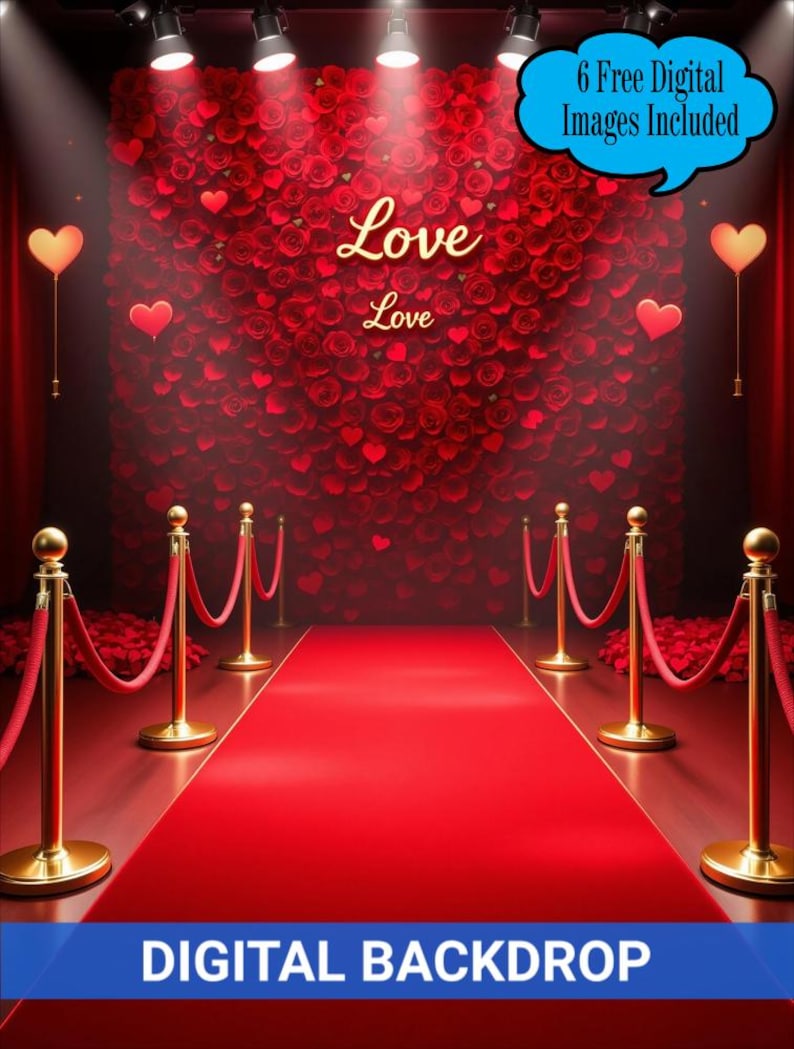 Valentine's Day Red Rose Love Digital Background, Perfect for Romantic ...