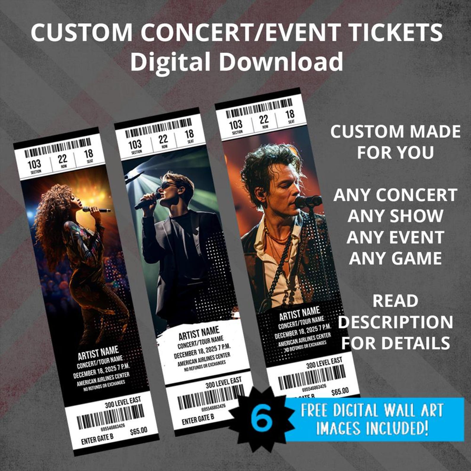 Concert Custom Tickets, Customized Digital Event Ticket, Personalized ...