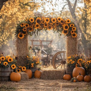 Rustic Fall Wedding Digital Backdrop, Sunflower Autumn Ceremony ...