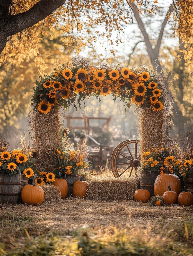 Rustic Fall Wedding Digital Backdrop, Sunflower Autumn Ceremony ...