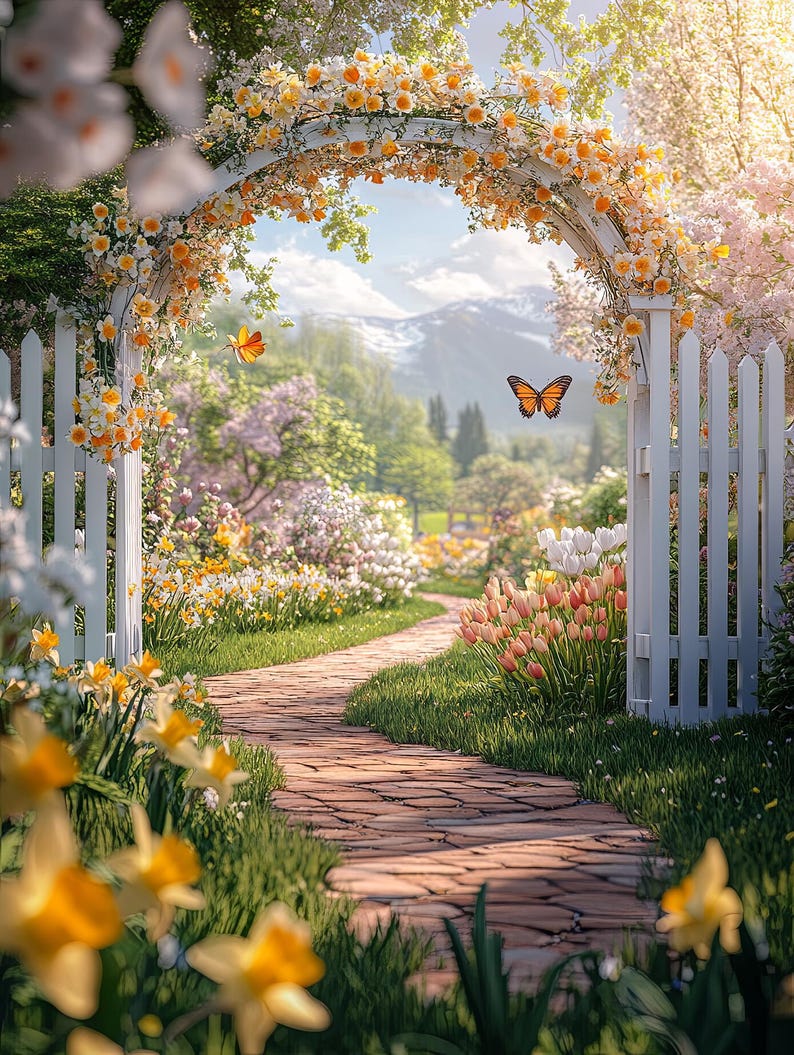 Cheerful Garden Party Digital Backdrops, 24 Backdrop Images, Vibrant ...