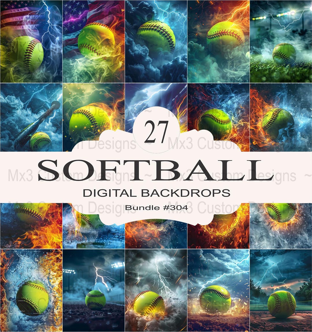 Softball Digital Photography Backdrops Bundle, Sports Themed Digital ...