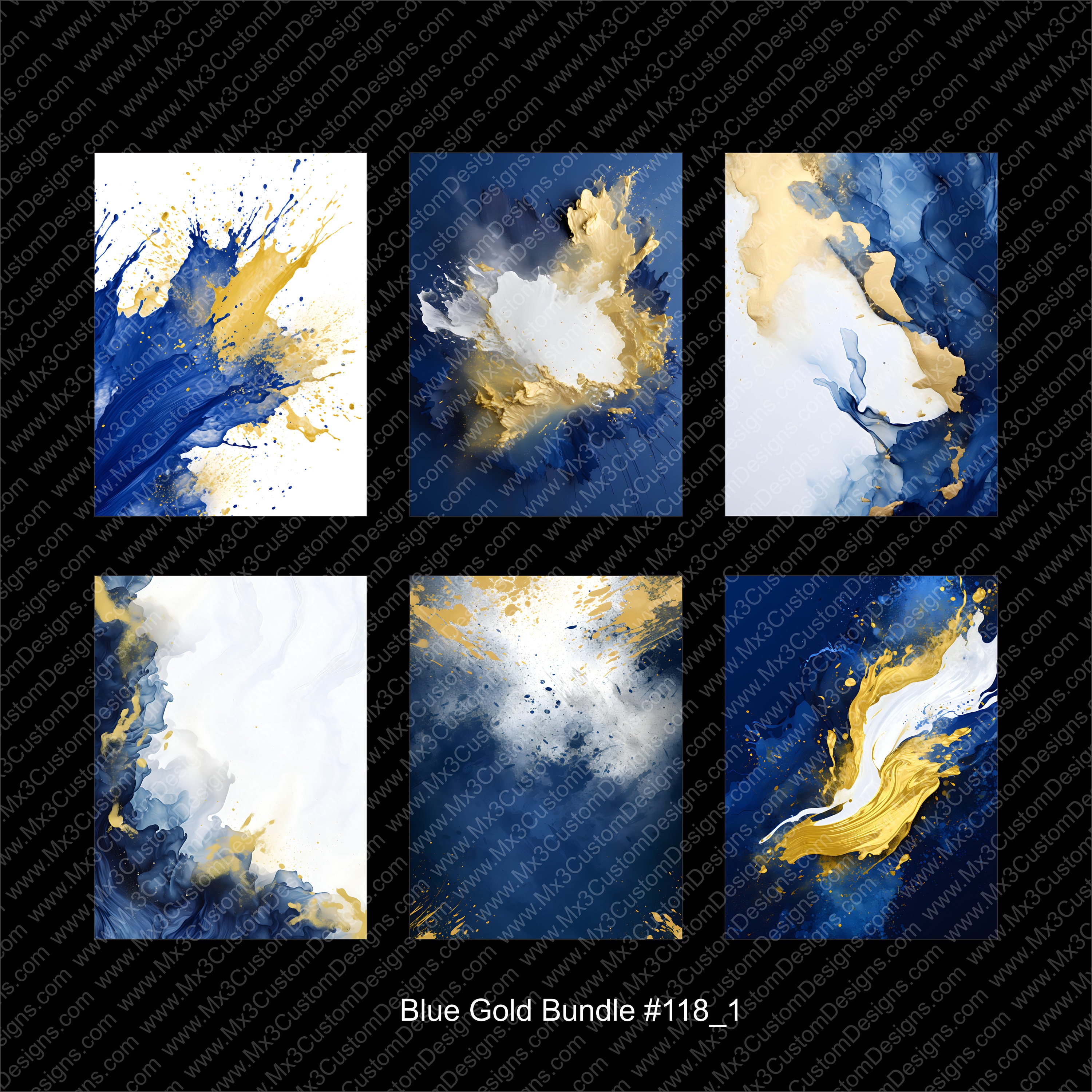 12 Blue & Gold Digital Backgrounds 18x24 Inch High Resolution Digital ...