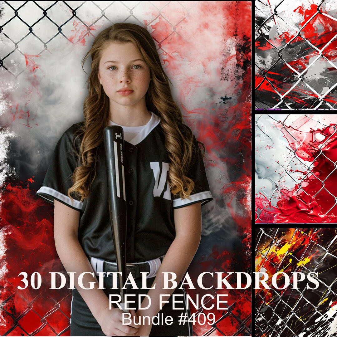 30 Red Fence Sport Backdrops Bundle Athlete Team Poster Senior Banner ...