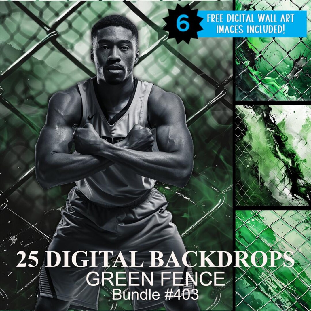 25 Green Fence Sport Backdrops Bundle Athlete Team Poster Senior Banner ...