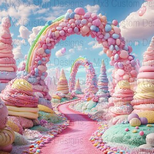 Whimsical Candy Land Digital Background Pastel Candy Fantasy Backdrop ...