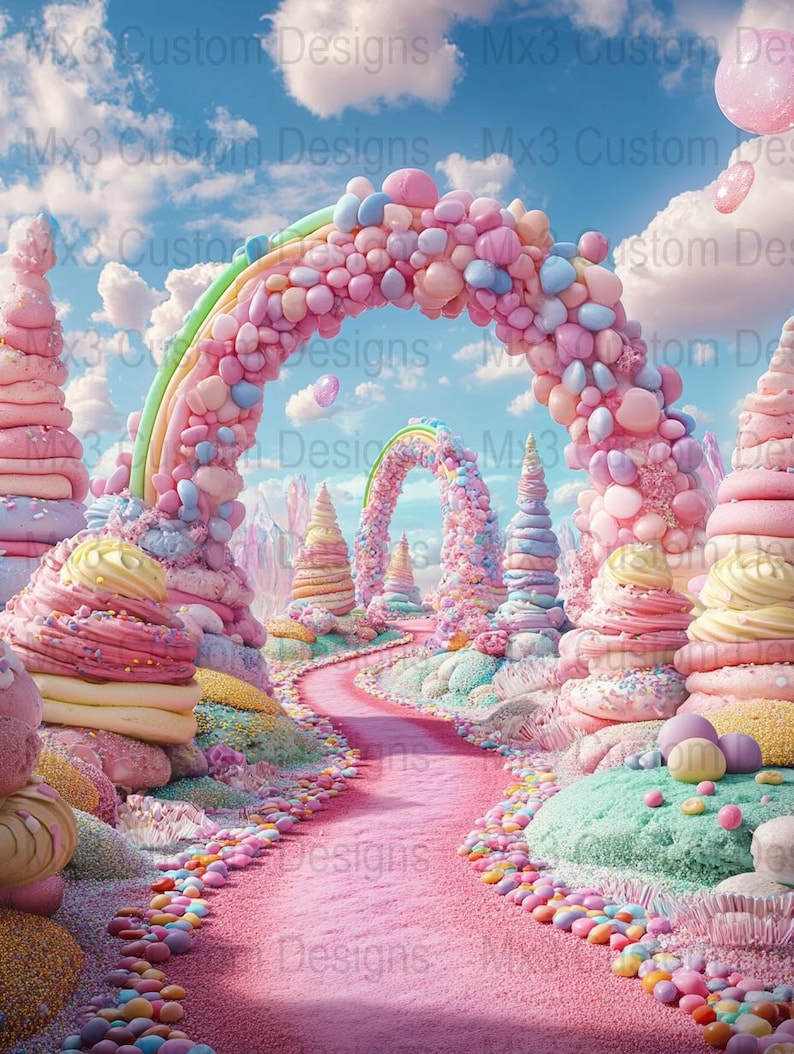 Whimsical Candy Land Digital Background Pastel Candy Fantasy Backdrop ...