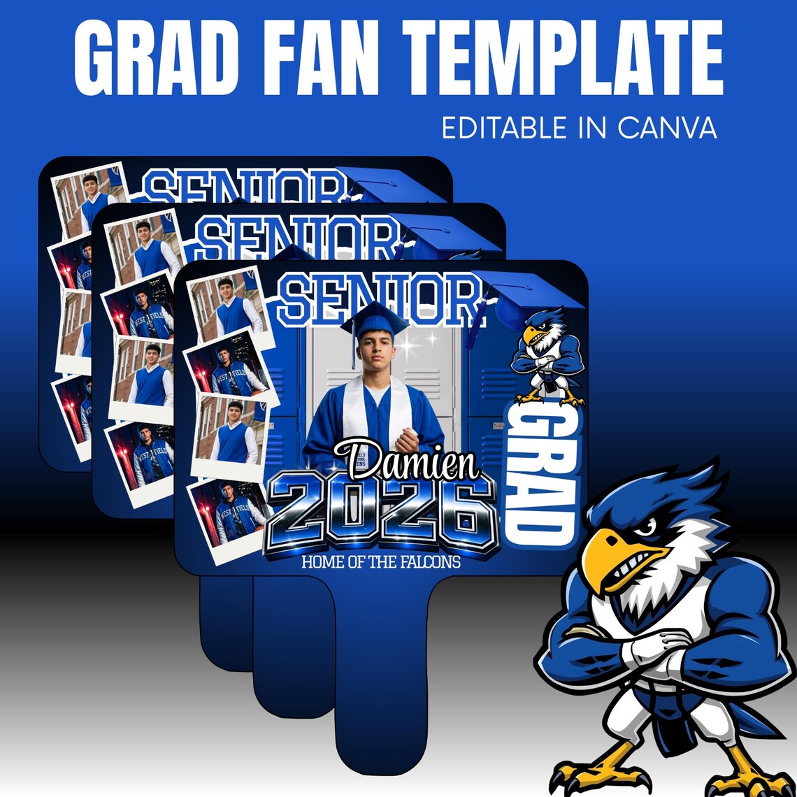 Class of 2026 Graduation Fan Template, Editable Senior Photo Grad Fan ...