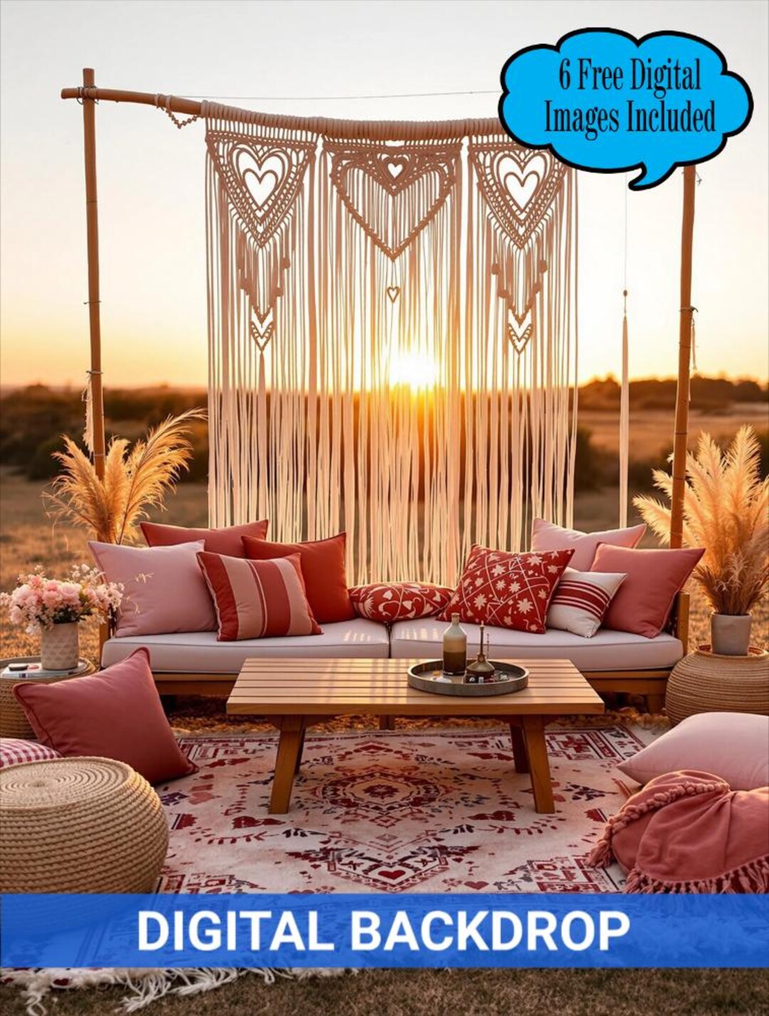 Boho Chic Romantic Digital Background for Photos, Valentine's Day ...