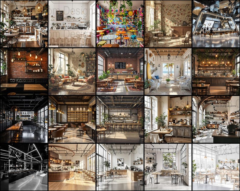 23 Coffee Shop Interiors Digital Backdrops, High Resolution Cafe ...