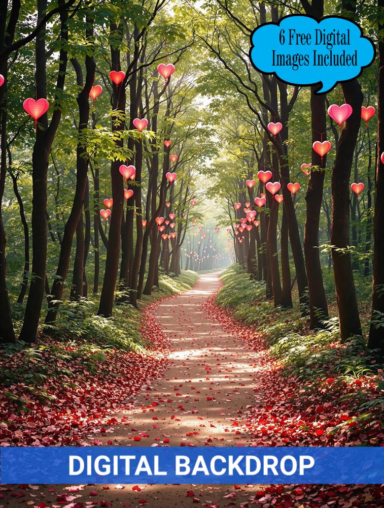 Romantic Heart Forest Path Digital Background, Perfect Digital Backdrop ...