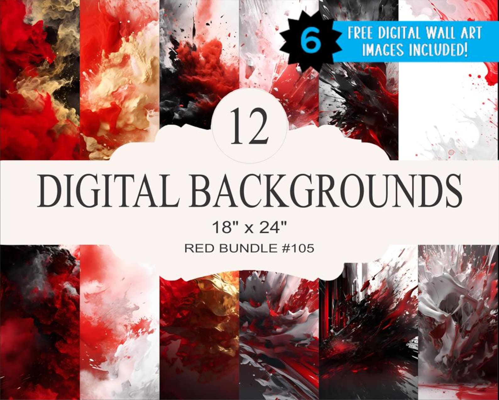 12 Red Digital Backgrounds - 18x24 Inch High Resolution Digital ...