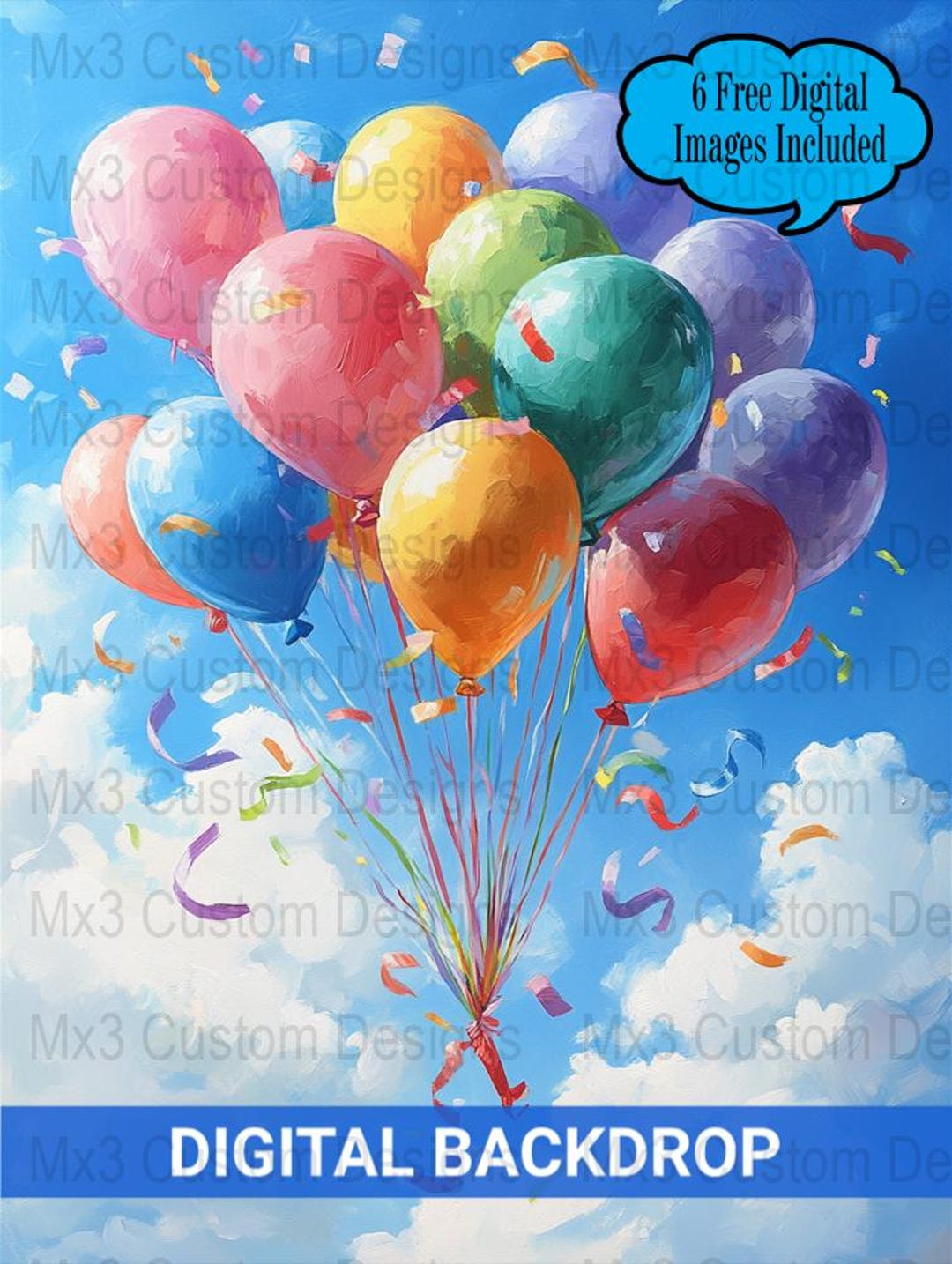 Colorful Balloon Digital Background, Sky Balloons Digital Backdrop ...