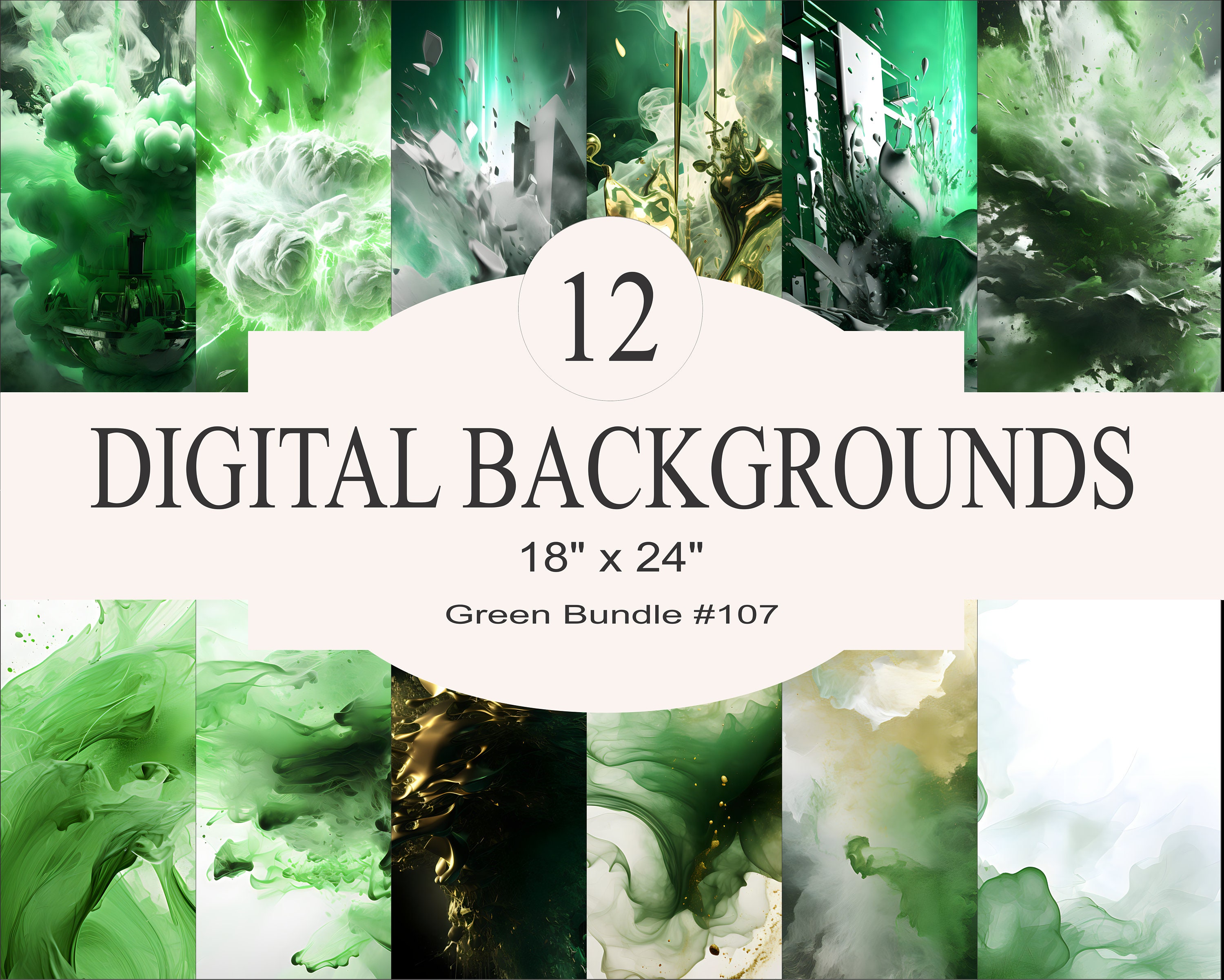 12 Green Digital Backgrounds 18x24 Inch High Resolution Digital ...