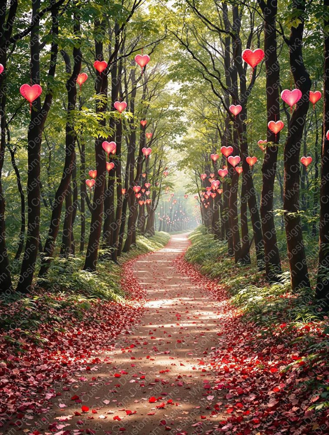 Romantic Heart Forest Path Digital Background, Perfect Digital Backdrop ...