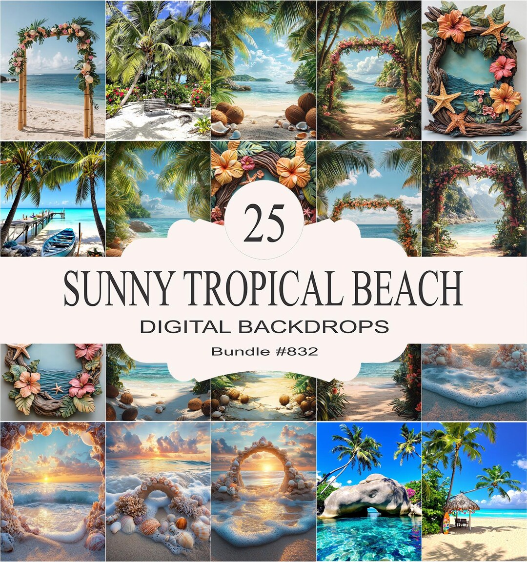 25 Sunny Tropical Beach Digital Backdrops, Beach Photo Backgrounds ...