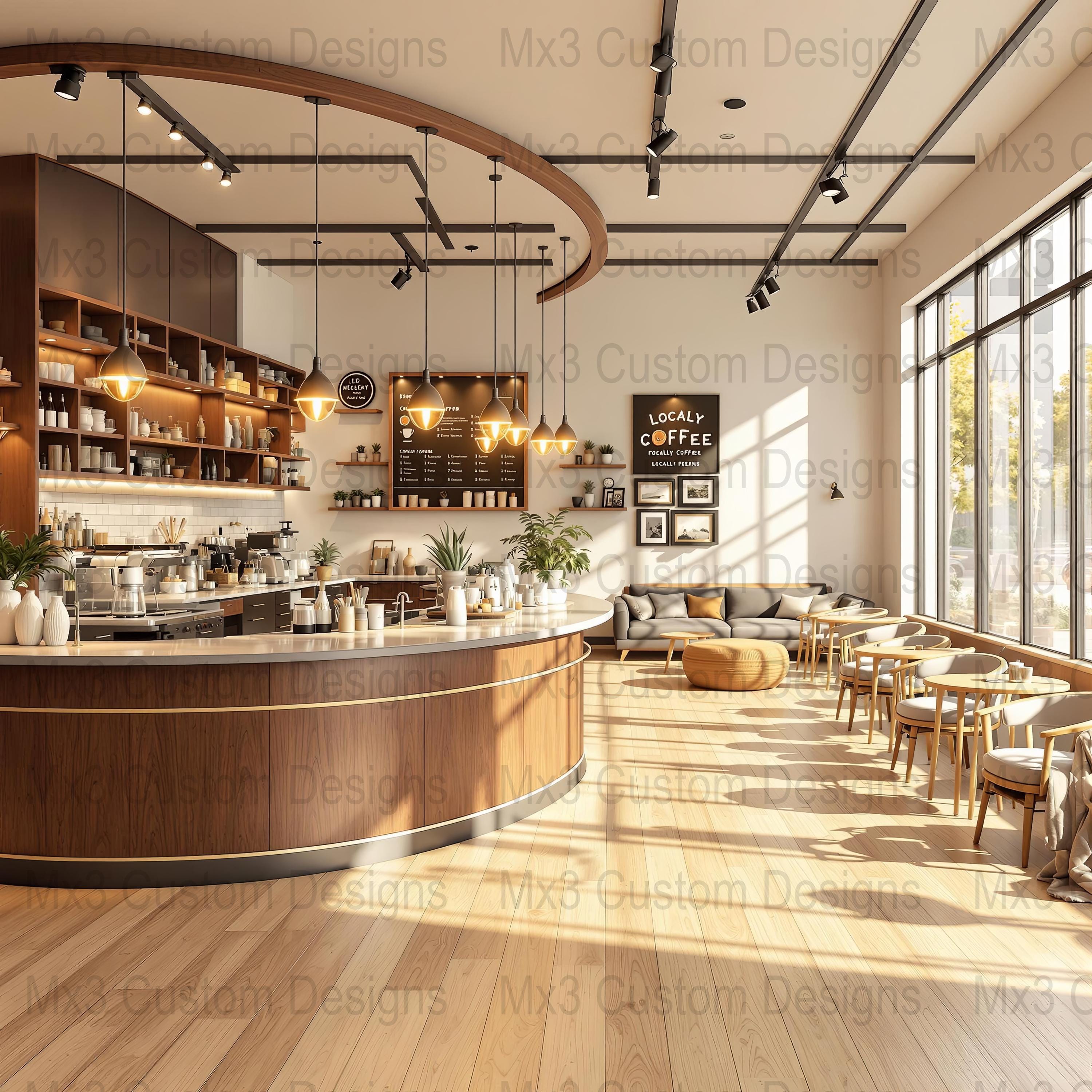 23 Coffee Shop Interiors Digital Backdrops, High Resolution Cafe ...