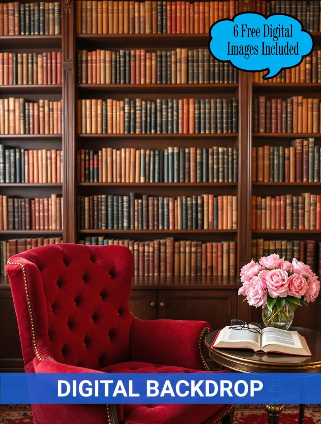 Vintage Library Digital Backdrop, Cozy Reading Nook Background, Antique ...