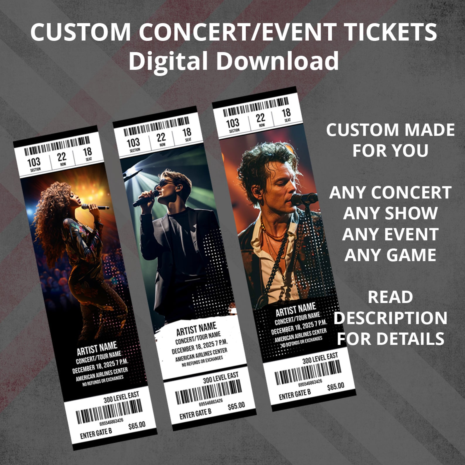 Concert Custom Tickets, Customized Digital Event Ticket, Personalized Concert Tickets, Event ...