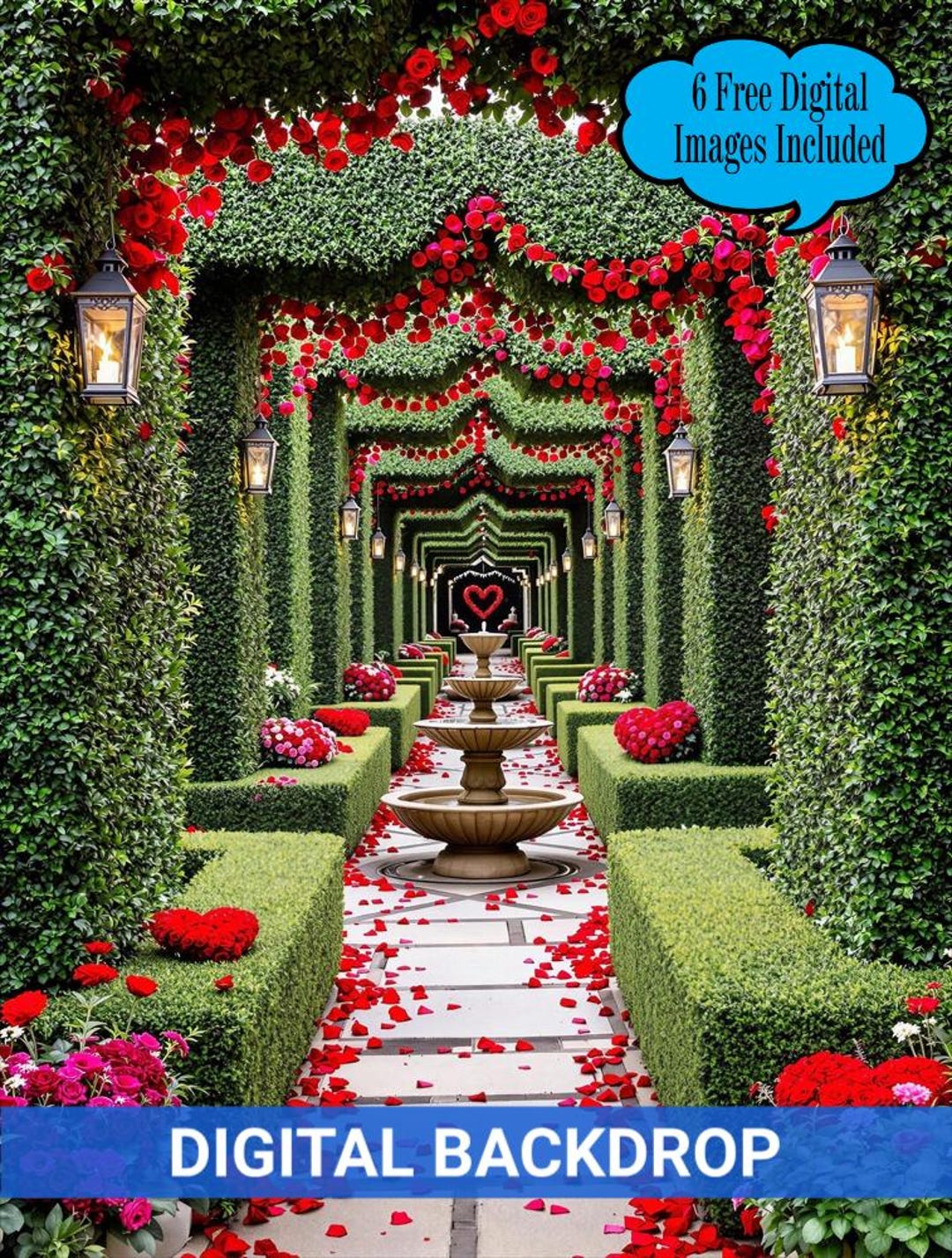Romantic Garden Path Digital Backdrop, Valentine's Day Photo Background ...