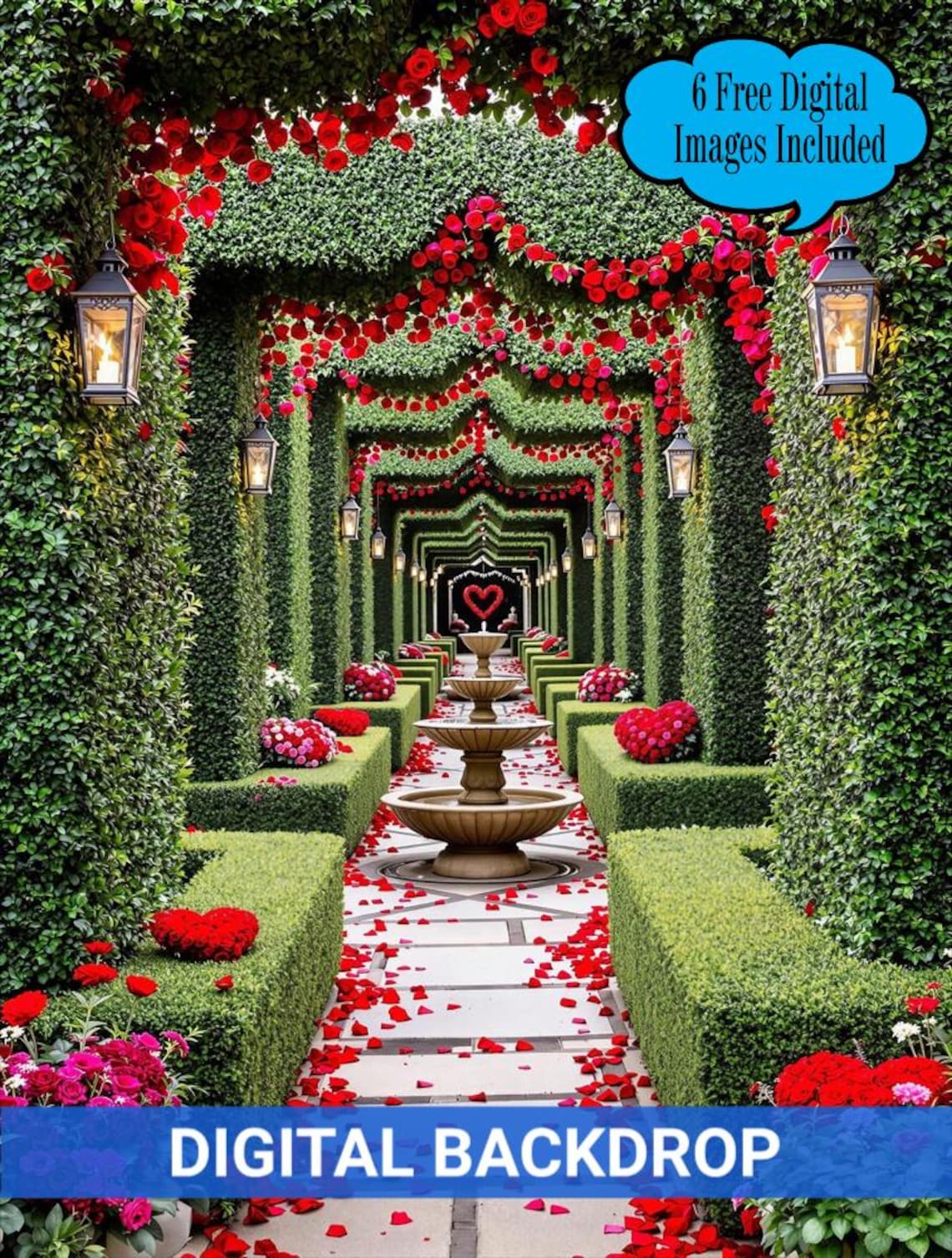 Romantic Garden Path Digital Backdrop, Valentine's Day Photo Background ...