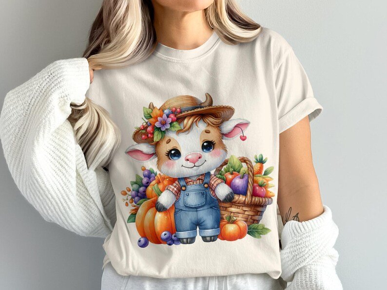 Cute Calf Digital, Farm Animal Art, Fall Harvest, Cartoon Cow, Baby ...