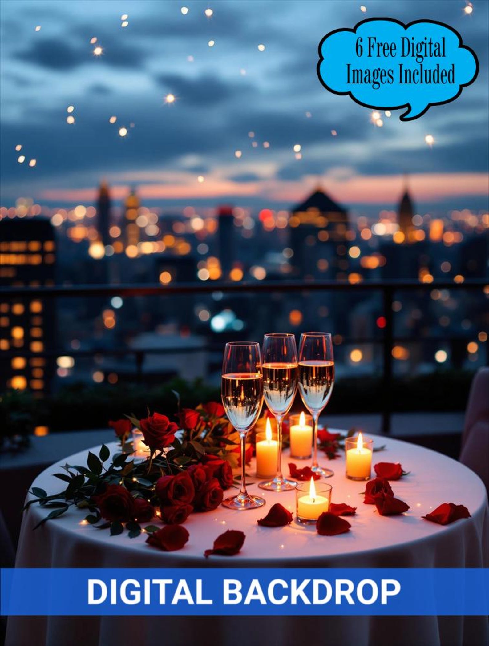 Romantic Cityscape Digital Background, Valentine's Day Candlelight ...