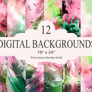 12 Pink & Green Digital Backgrounds - 18x24 Inch High Resolution ...