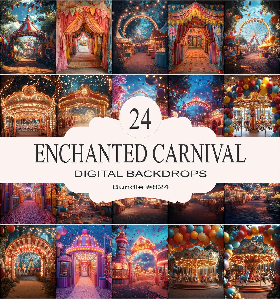 Enchanted Carnival Digital Backdrops, 24 High Resolution Backgrounds ...