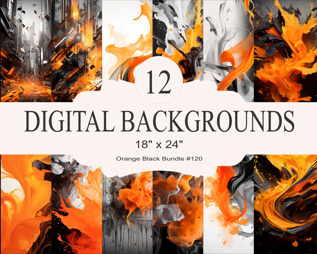 12 Orange & Black Digital Backgrounds 18x24 Inch High Resolution ...