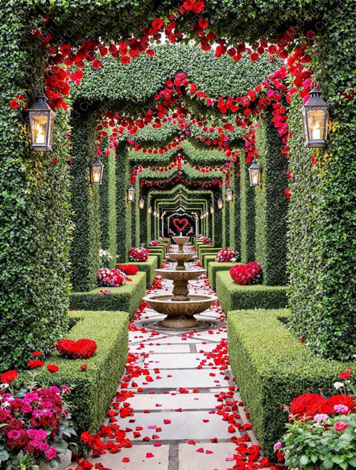 Romantic Garden Path Digital Backdrop, Valentine's Day Photo Background ...