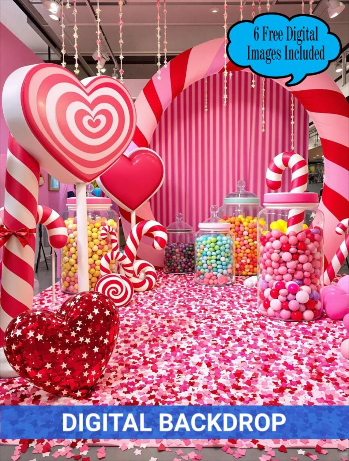 Candy Themed Digital Background, Valentine's Day Backdrop, Colorful ...
