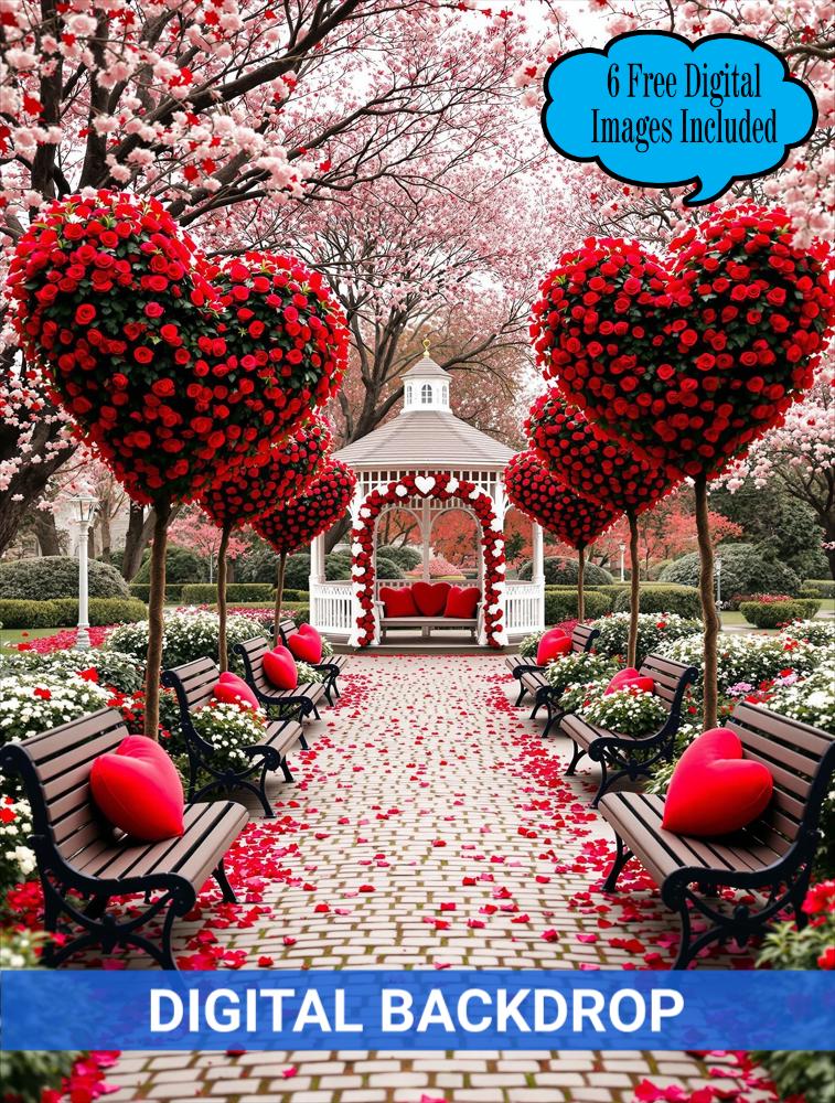 Enchanting Valentine's Day Digital Backdrop, Heart Shape Topiary ...